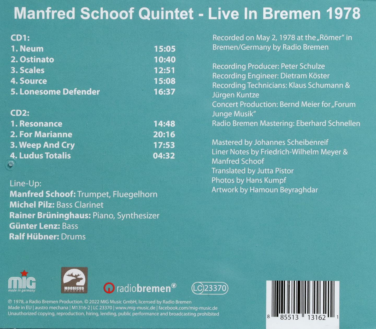 MANFRED SCHOOF QUINTET: Live in Bremen 1978 - HamiltonBook.com