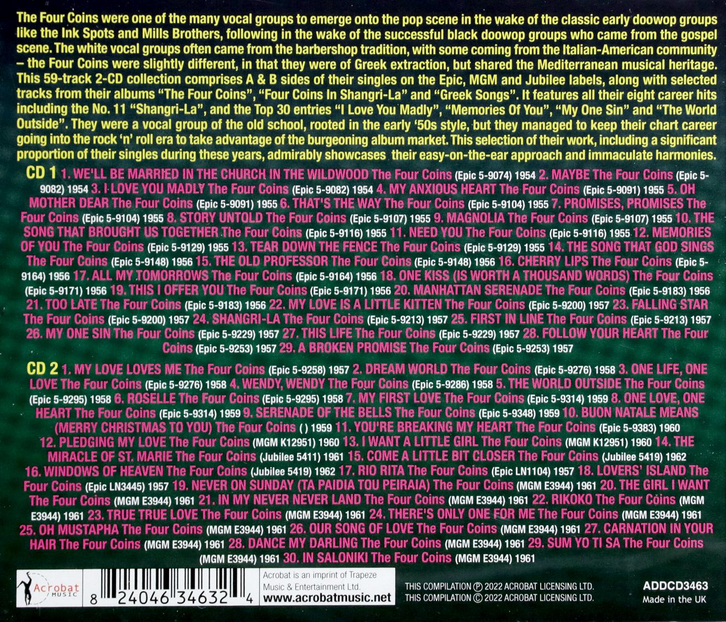 THE FOUR COINS--SHANGRI-LA: The Singles & Albums Collection 1954-1962 - HamiltonBook.com