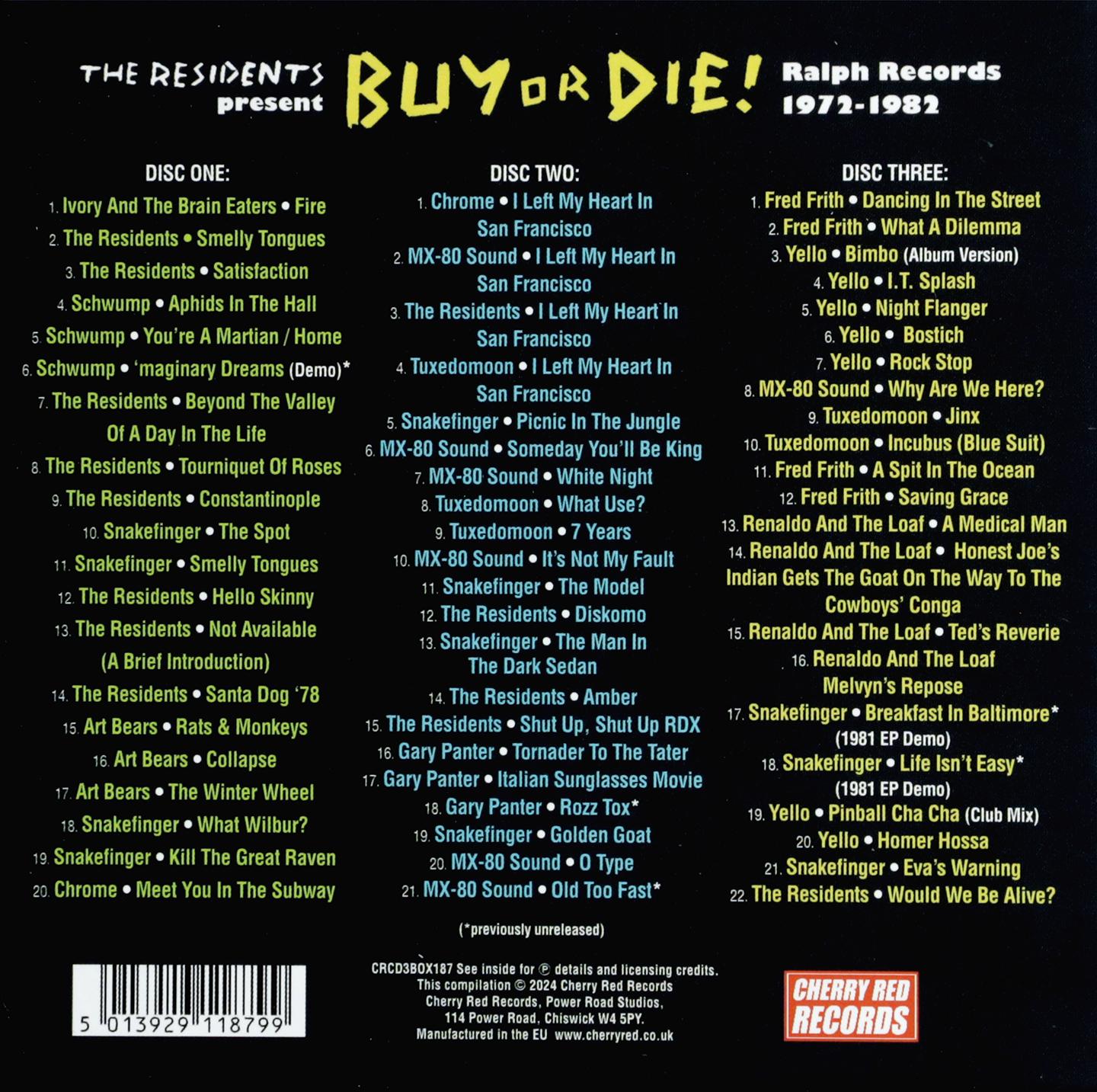 THE RESIDENTS PRESENT BUY OR DIE! Ralph Records, 1972-1982 ...